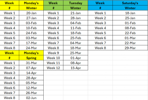 2025 Training Schedule | Capital QB's - Quarterback Training Ottawa